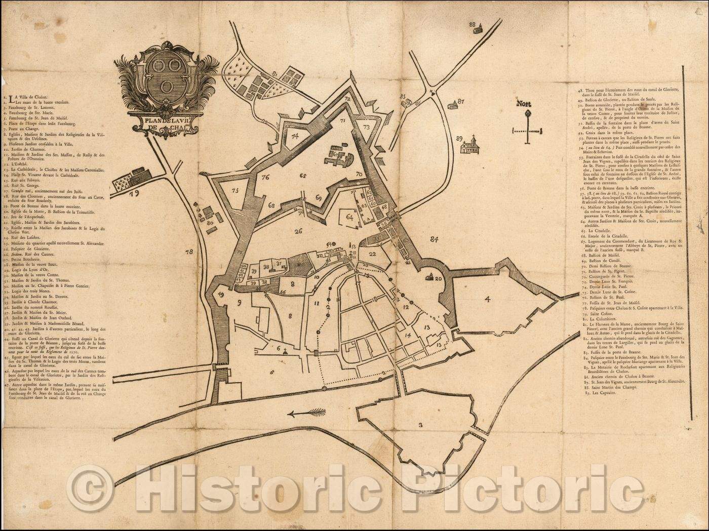 Historic Map - Plan De La Ville De Chalon/Map of Chalone-sur-Saone, li ...
