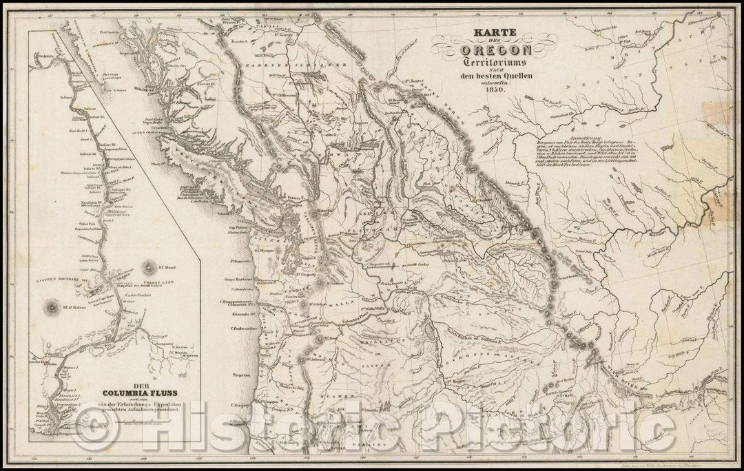Historic Map - Karte des Oregon Territoriums Nach den besten Quellen e – Historic Pictoric