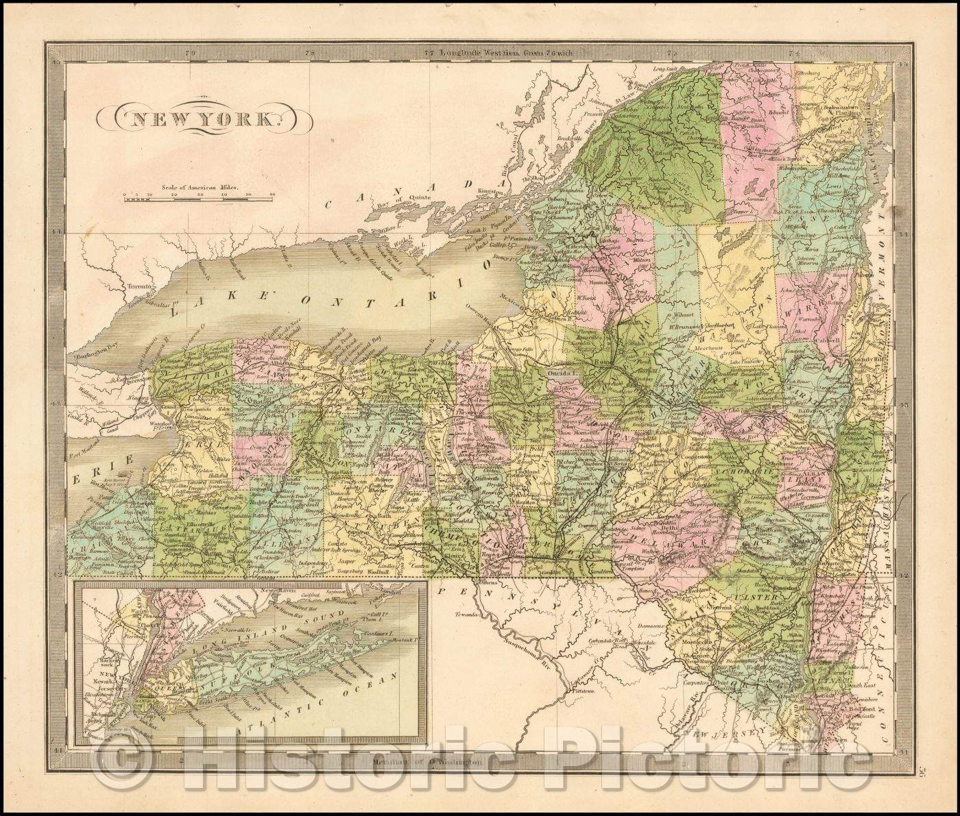 Historic Map - New York, 1840, Jeremiah Greenleaf - Vintage Wall Art ...