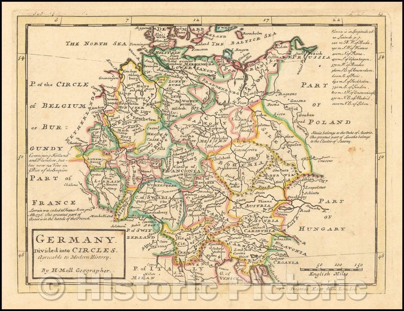 Historic Map - Germany Divided into Circles, 1729, Herman Moll - Vinta ...