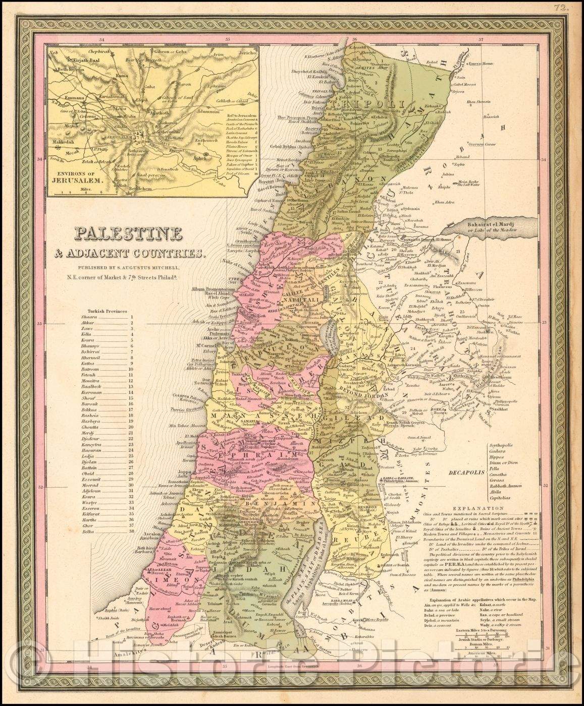 Historic Map - Palestine & Adjacent Countries, 1850, Samuel Augustus M ...