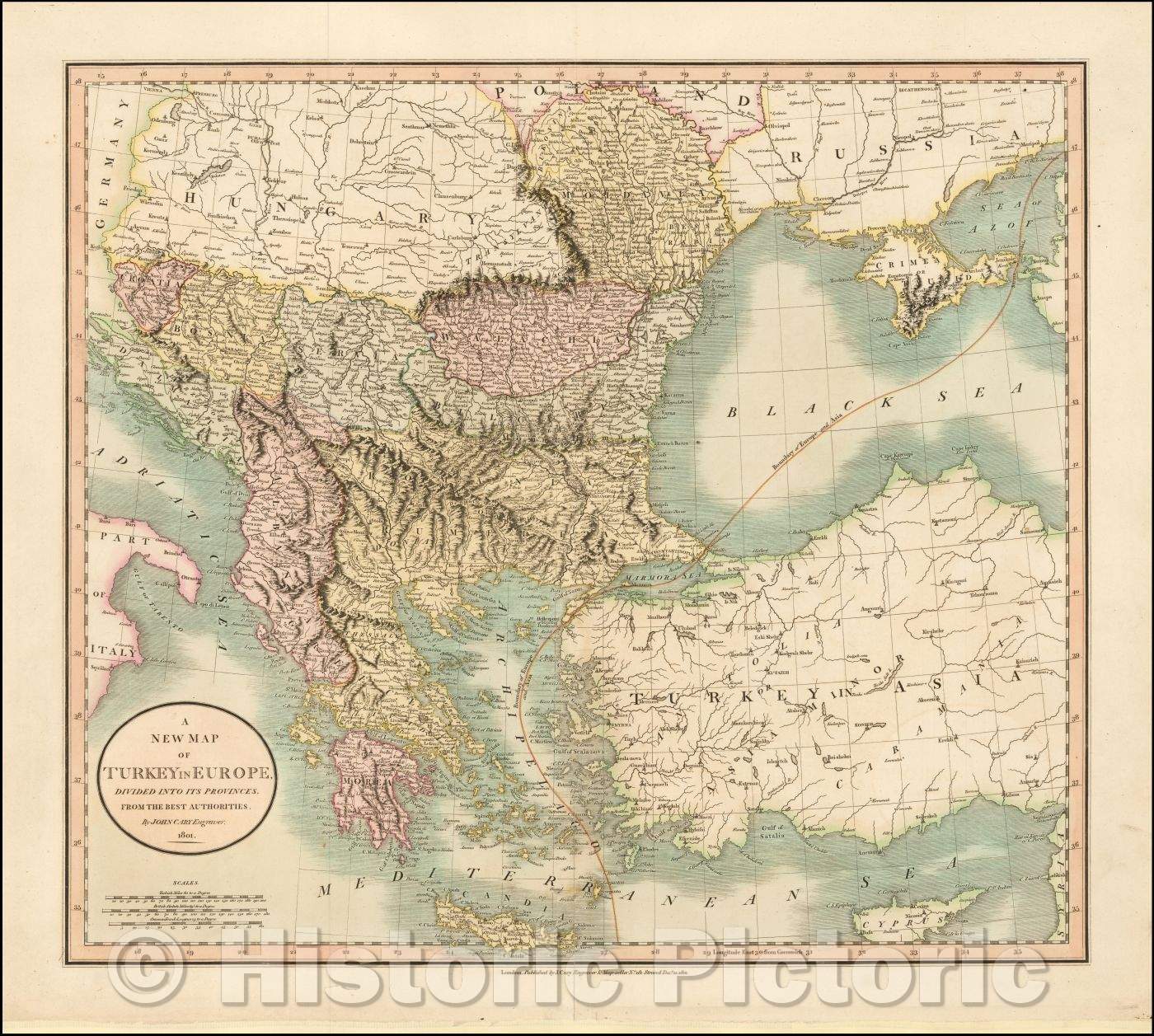 Historic Map - A New Map of Turkey In Europe, Divided into its Provinc ...