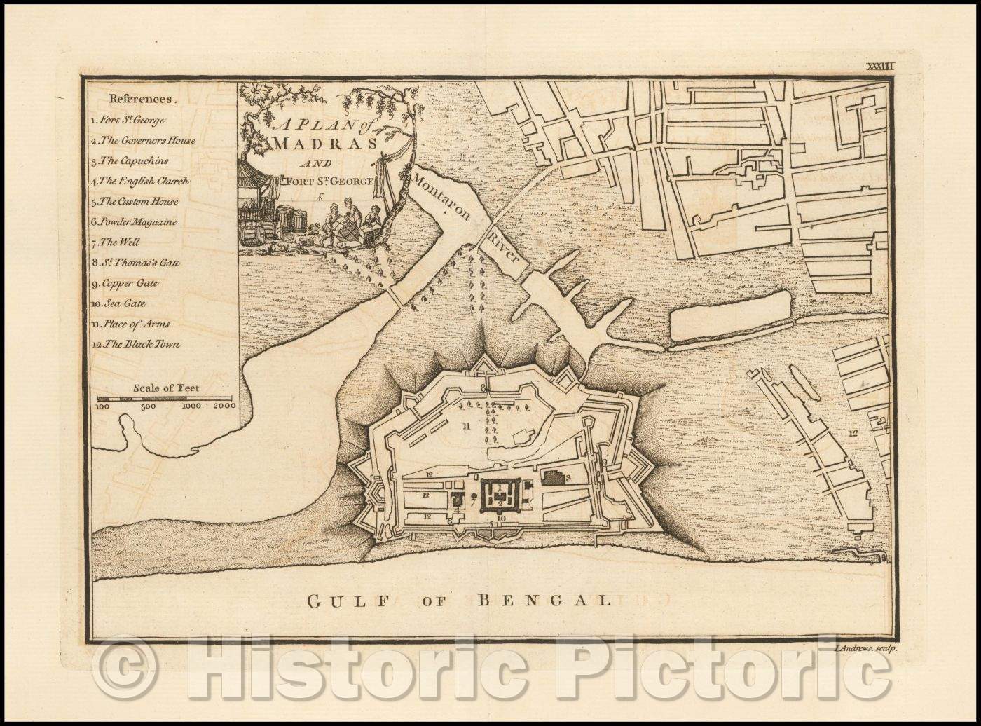 Historic Map - A Plan of Madras and Fort St. George, 1771, John Andrew ...