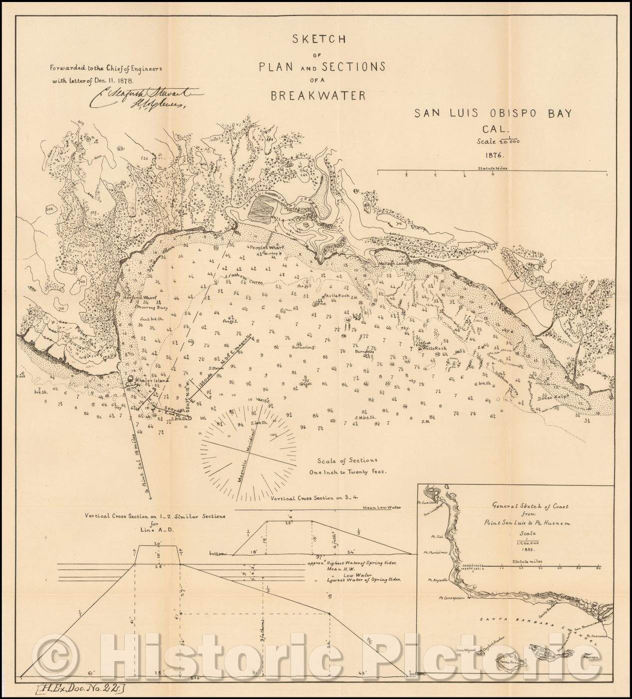 Historic Map - Sketch of Plan and Sections of a Breakwater San Luis Ob ...