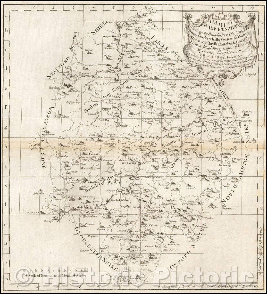 Historic Map - A Mapp of Warwickshire Describing the Boundaries & Divi ...