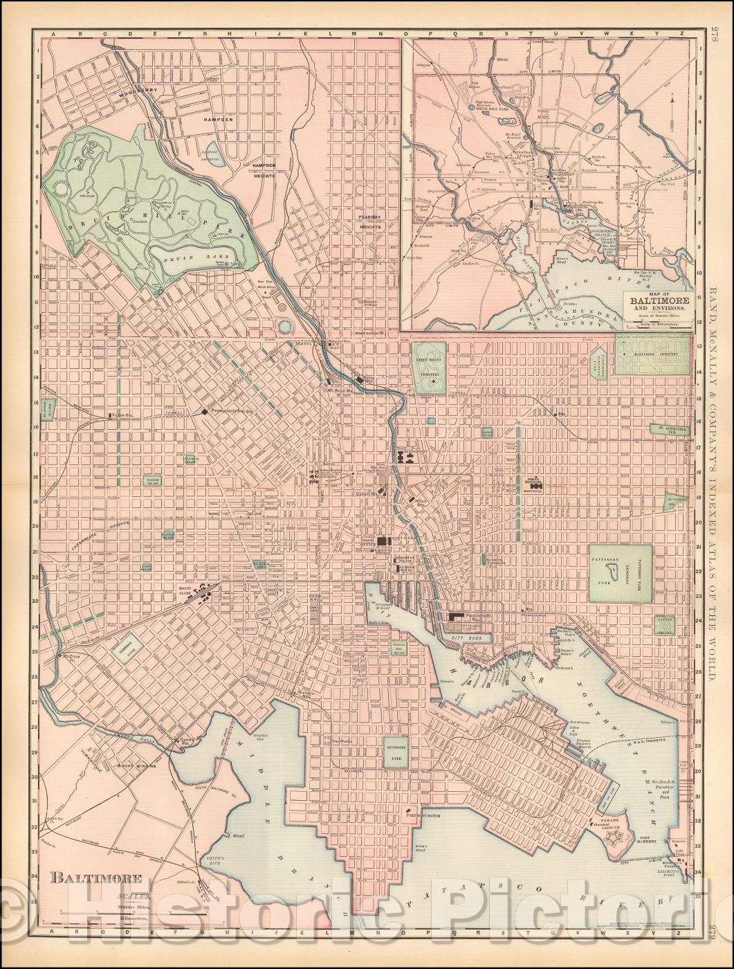 Historic Map - Baltimore, 1898, Rand McNally & Company - Vintage Wall ...