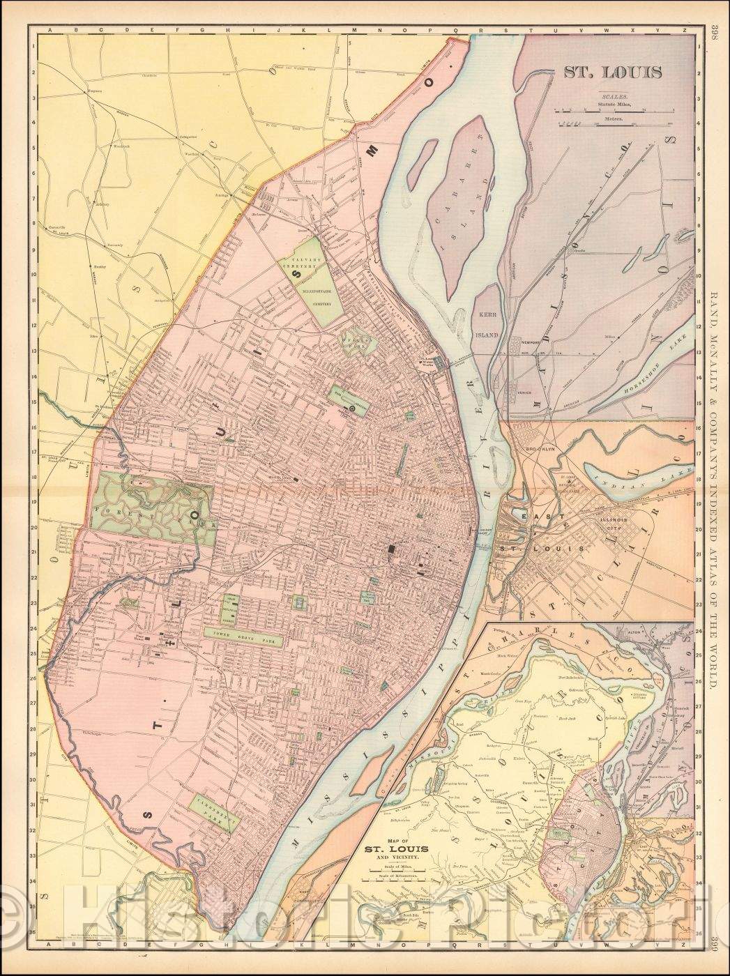 Historic Map - Map of St. Louis and Vicinity, 1898, Rand McNally & Com ...