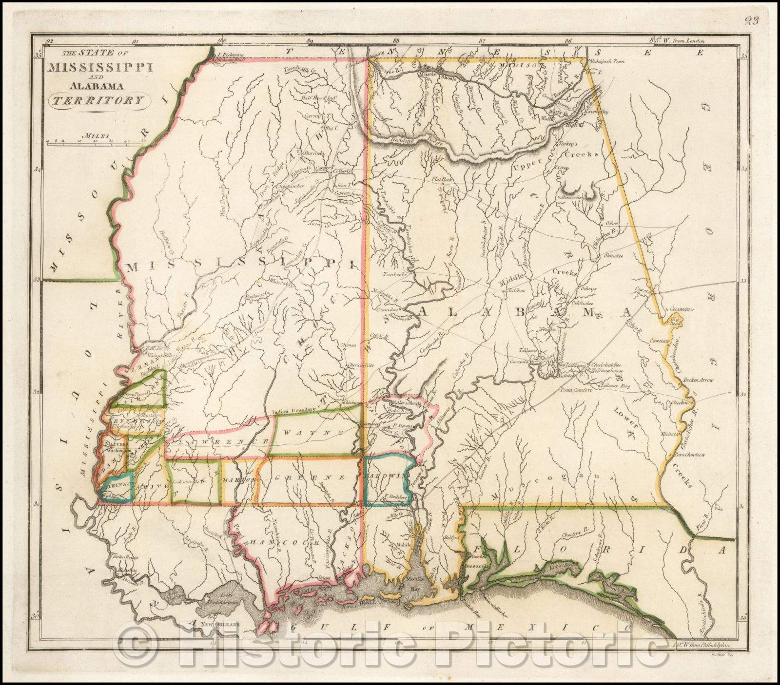 Historic Map - The State of Mississippi and Alabama Territory, 1818, M ...