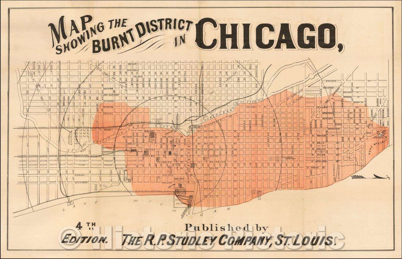 Historic Map - Map Showing the Burnt District in Chicago, 1871, R.P. S ...