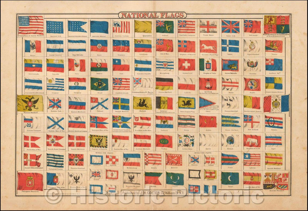 Historic Map - National Flags, 1865, Joseph Hutchins Colton - Vintage ...