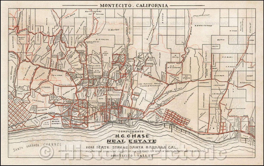 Historic Map - Montecito, California, 1924, H. G. Chase - Vintage Wall ...