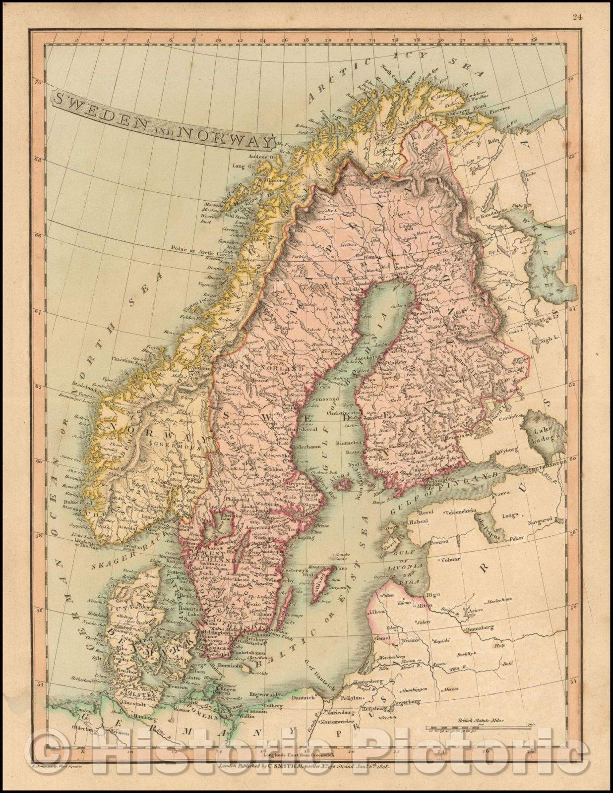 Historic Map - Sweden and Norway, 1809, Charles Smith - Vintage Wall A ...