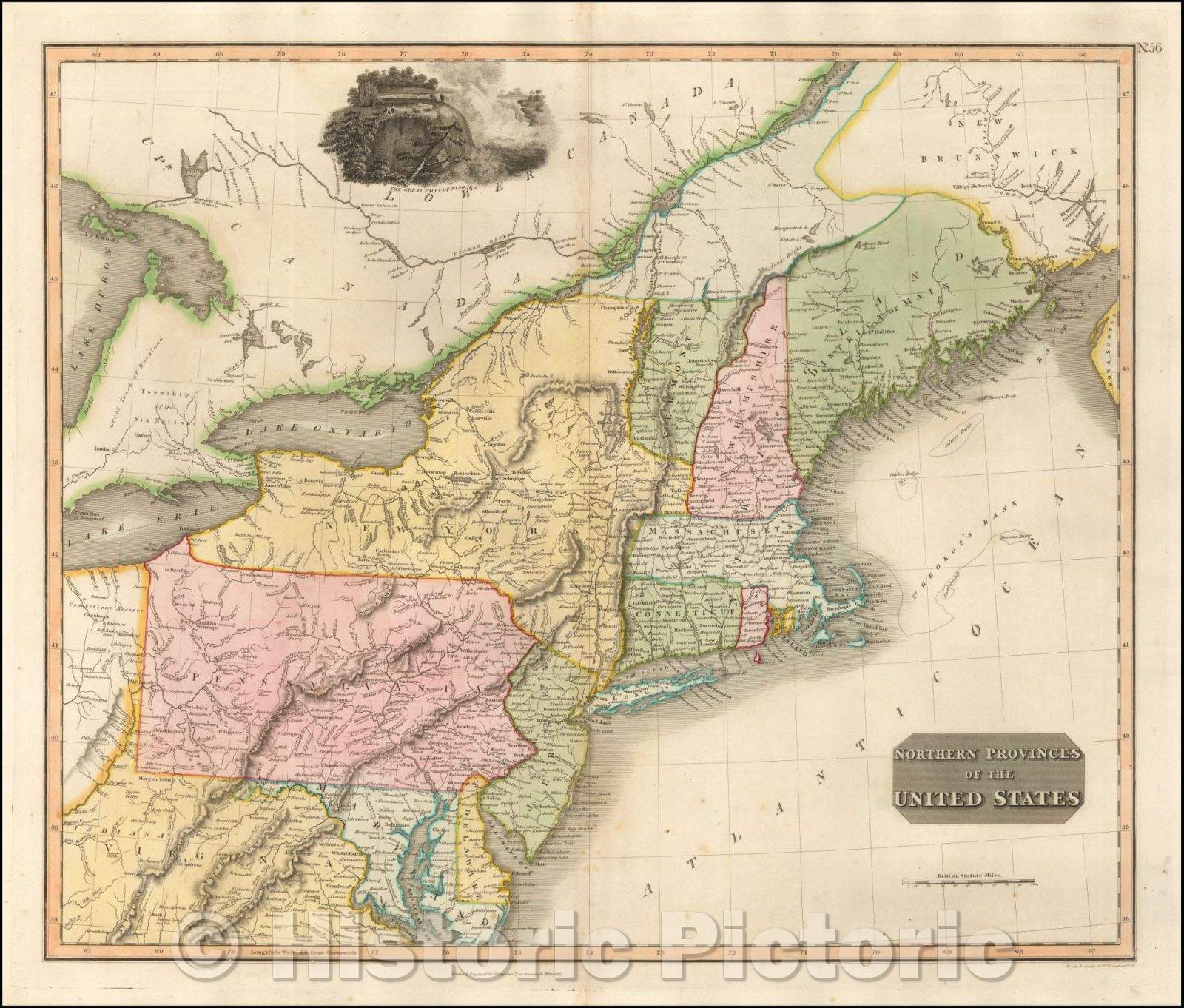 Historic Map - Northern Provinces of the United States, 1817, John Tho ...