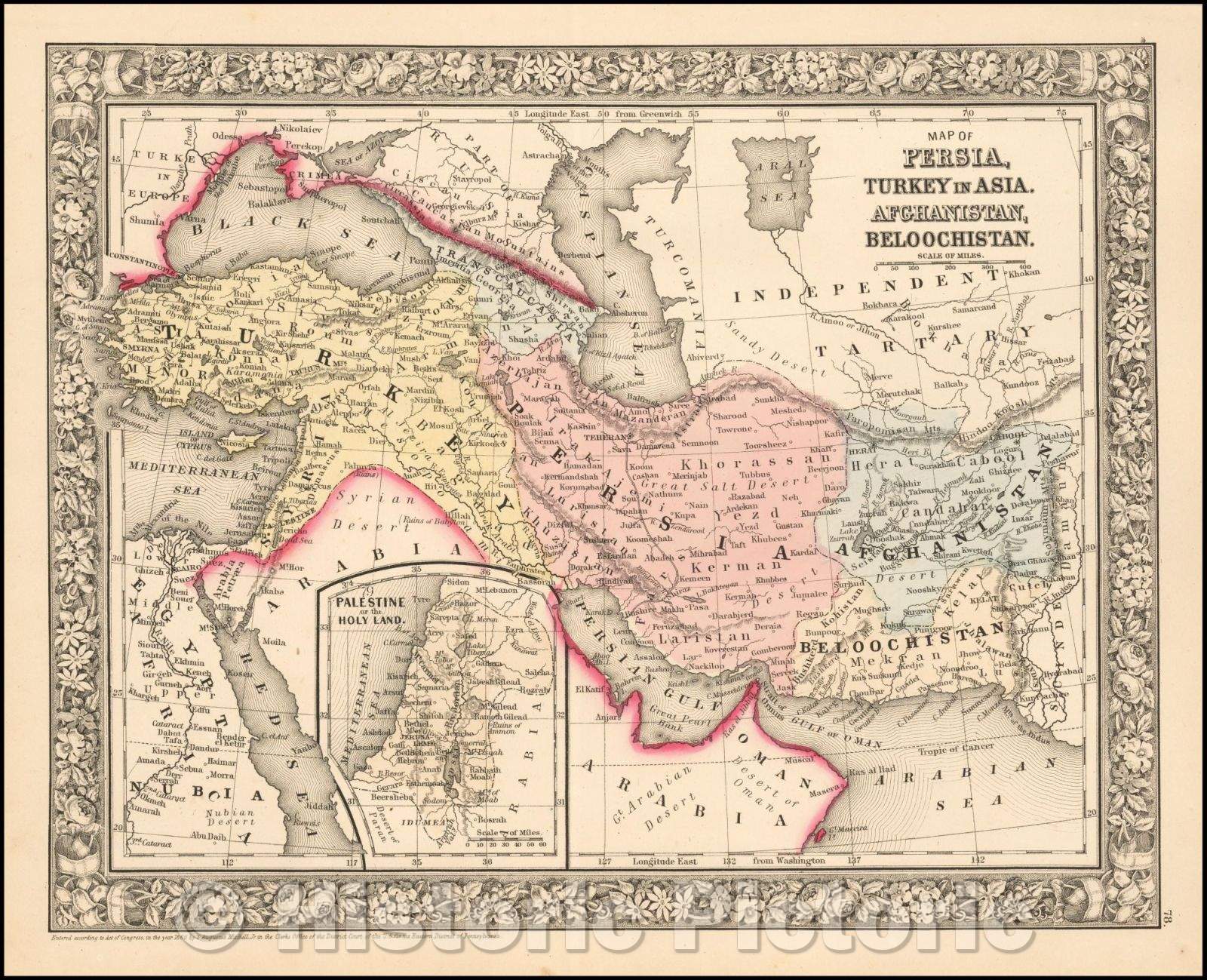 Historic Map - Map of Persia, Arabia, Turkey in Asia, Afghanistan, Bel ...