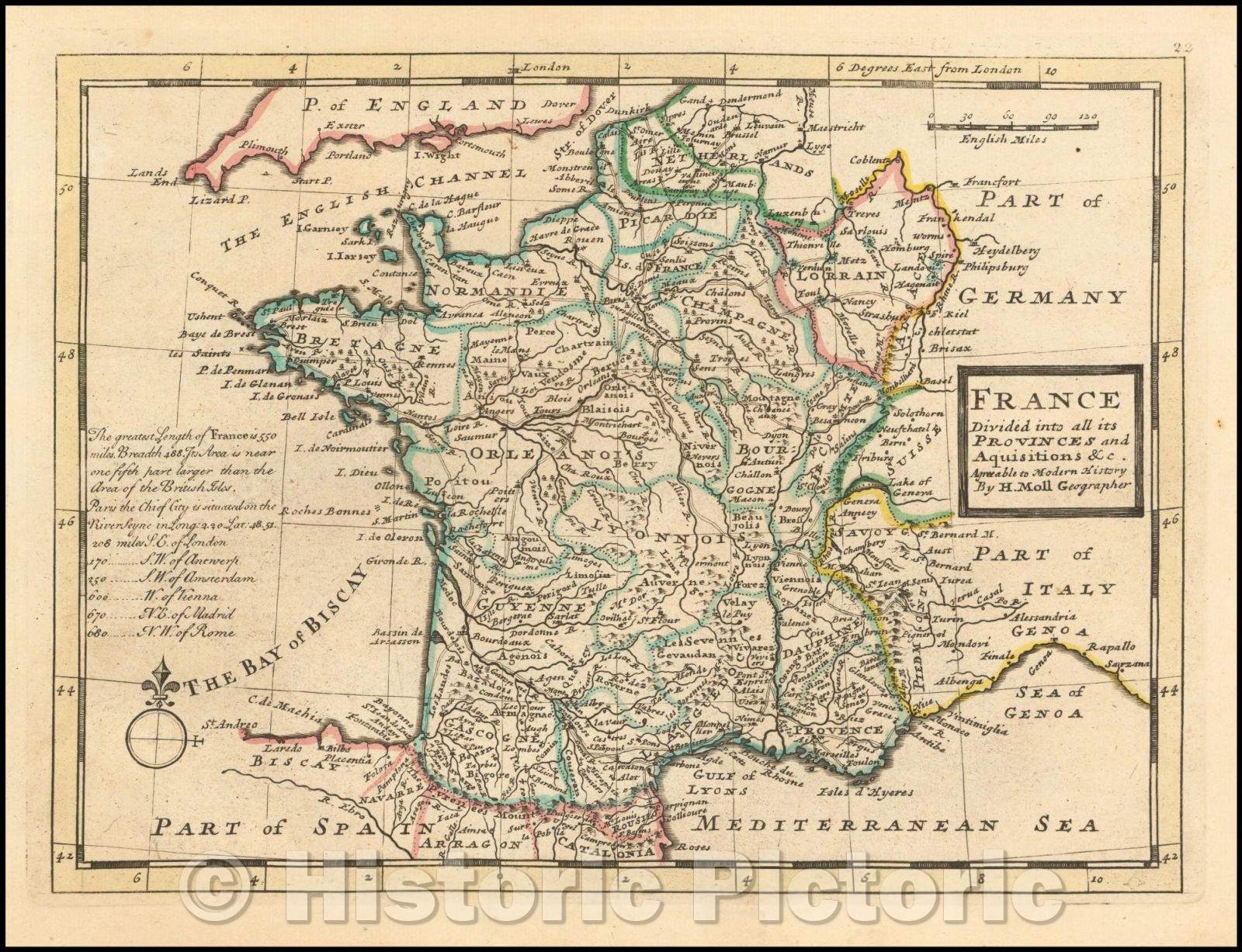 Historic Map - France Divided into all its Provinces and Aquisitions ...