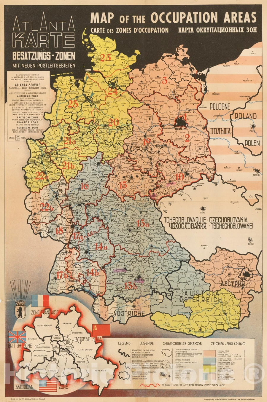 Historic Map - of the Occupation Areas :: depicts Germany and Central ...