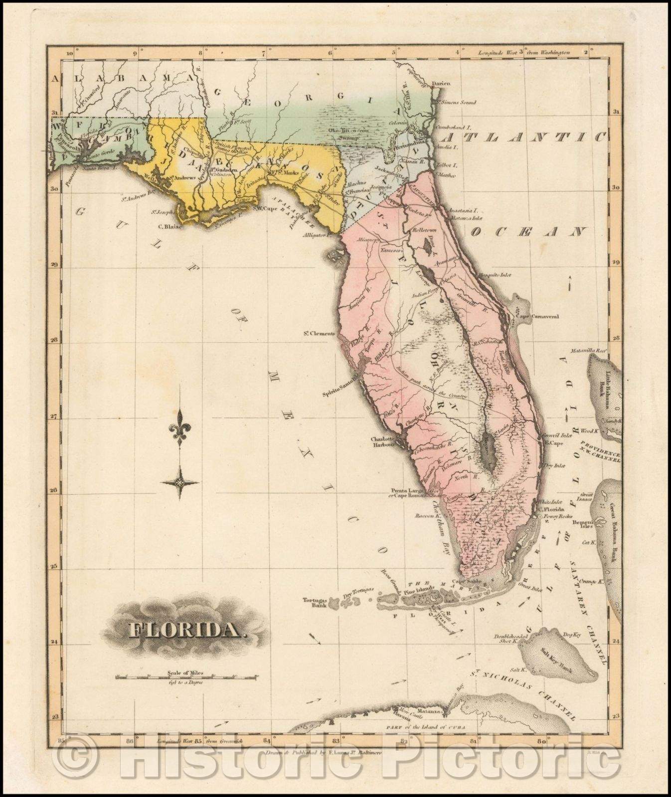 Historic Map - Florida, 1822, Fielding Lucas Jr. - Vintage Wall Art ...