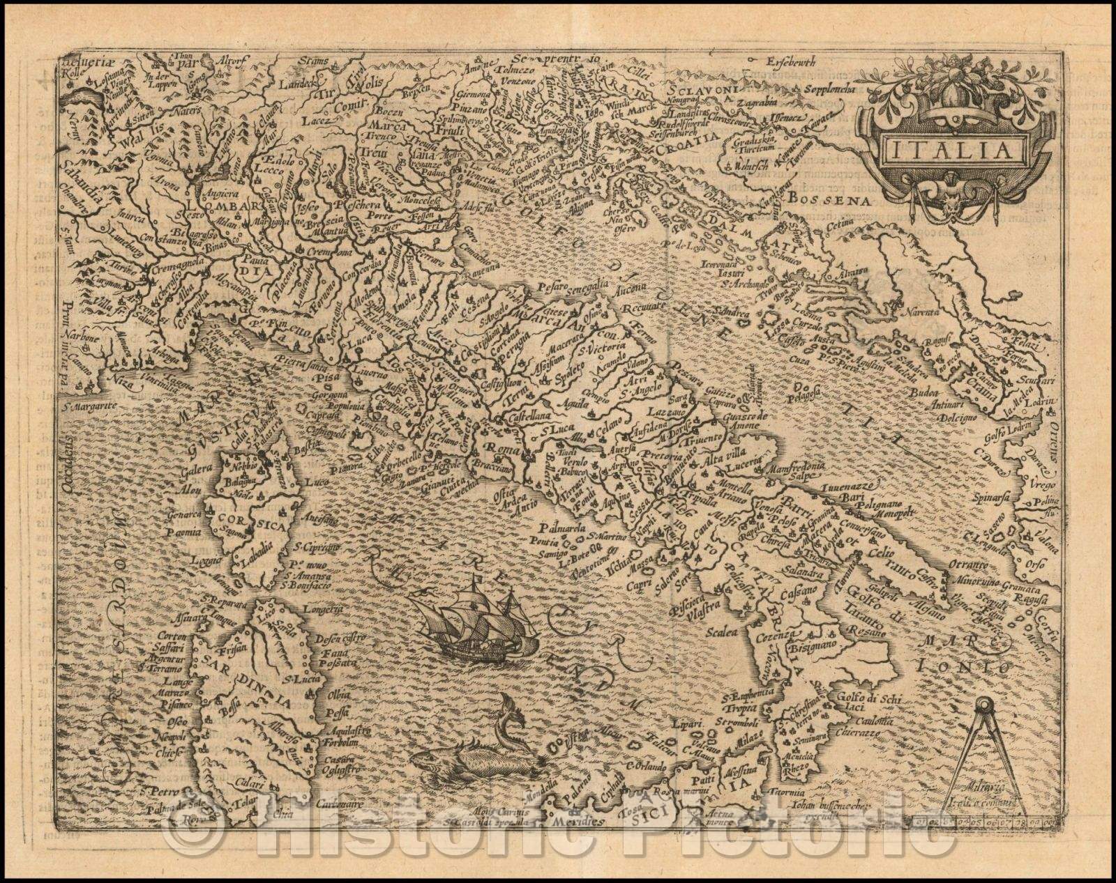 Historic Map - Italia, 1592, Matthias Quad - Vintage Wall Art ...