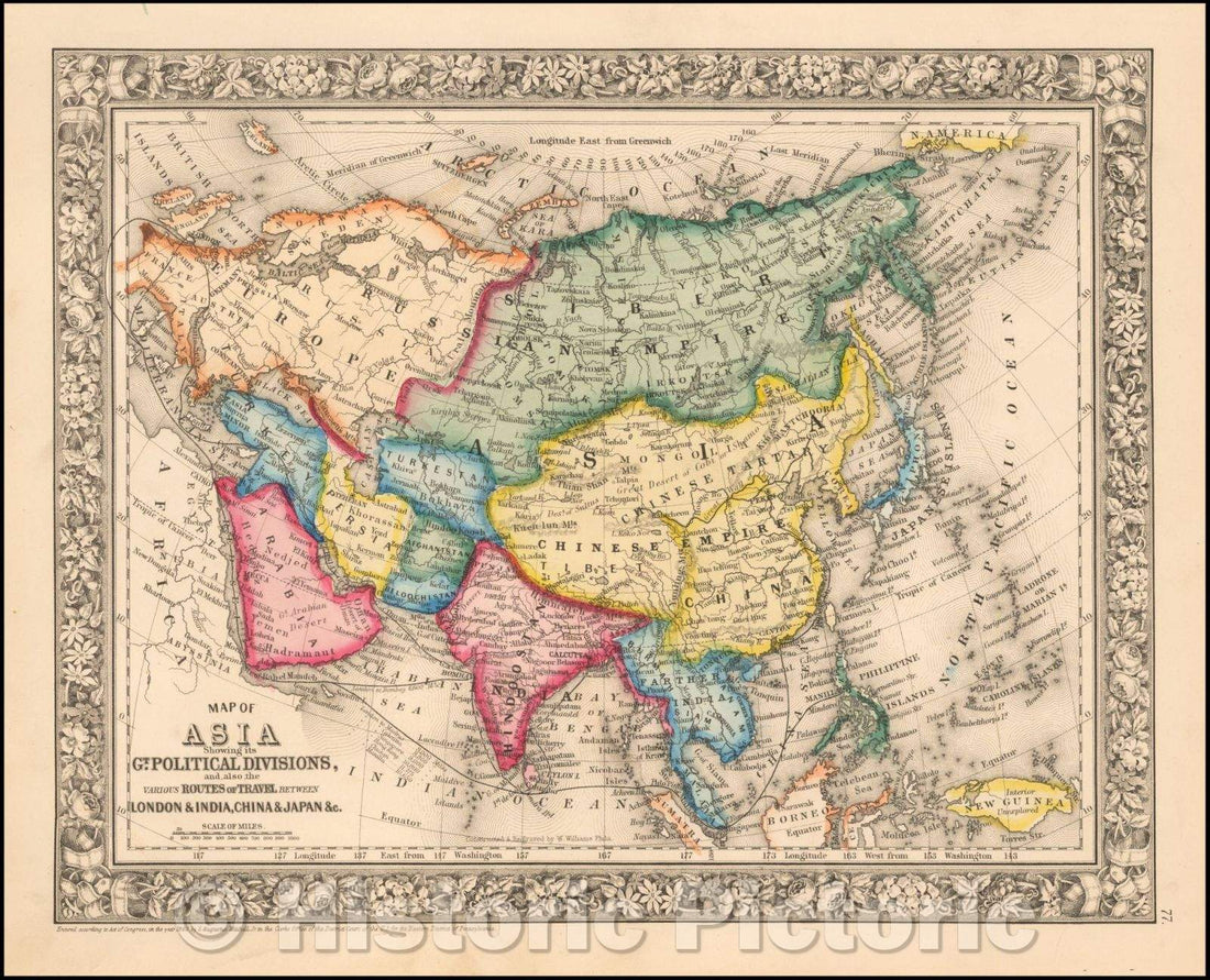 Historic Map - Map of Asia Showing its Gt. Political Divisions and.Rou ...