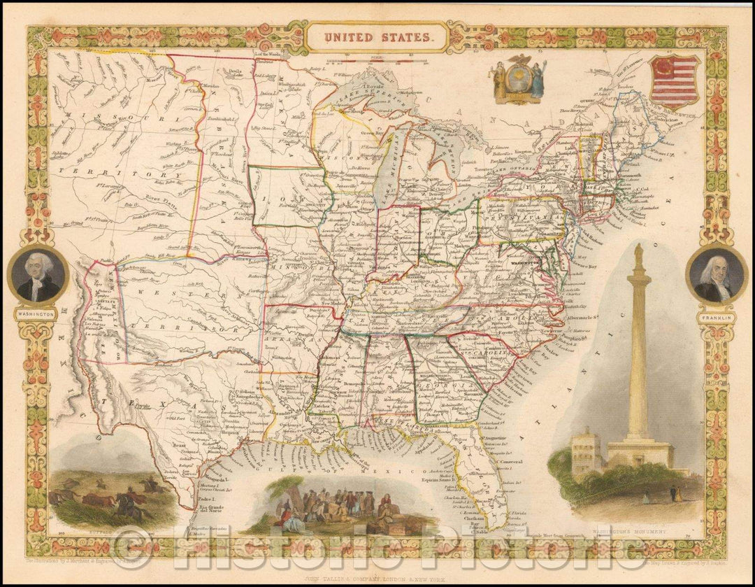 Historic Map - United States, 1851, John Tallis - Vintage Wall Art ...