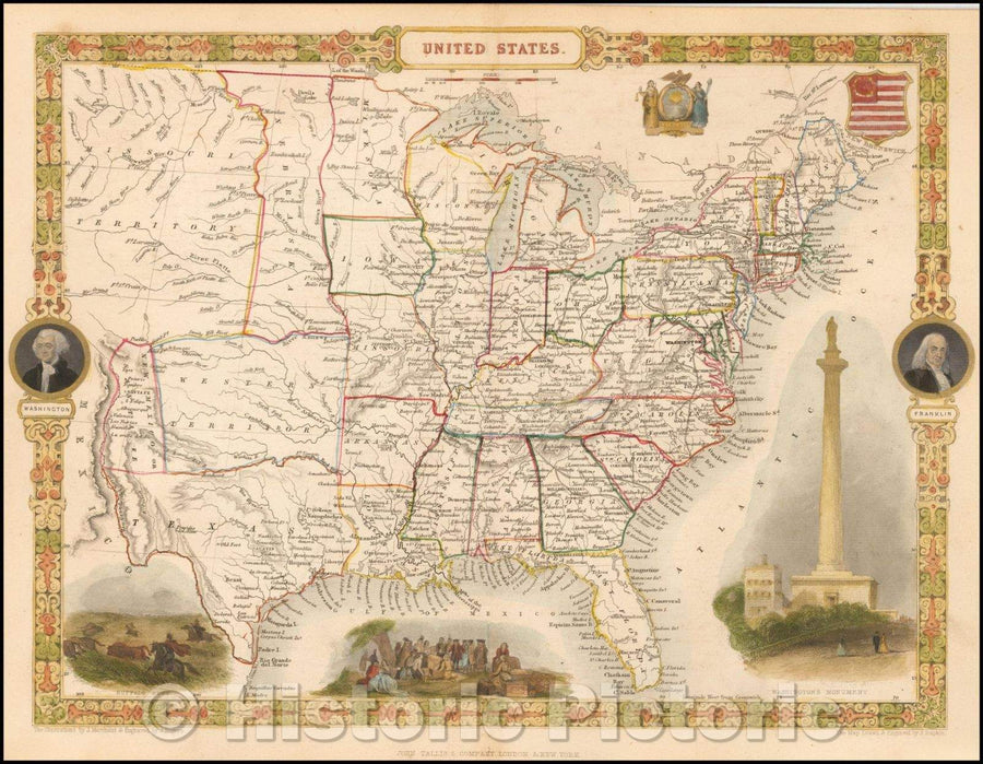 Historic Map - United States, 1851, John Tallis - Vintage Wall Art ...