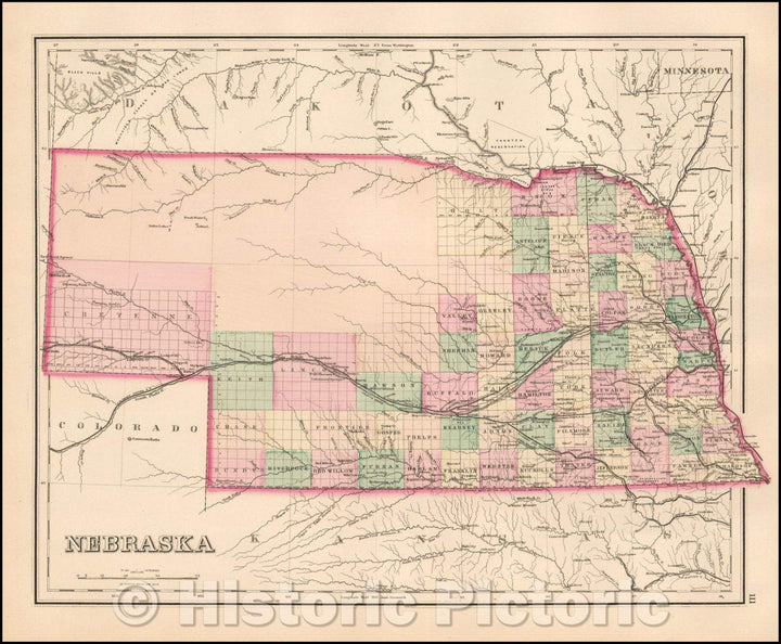 Historic Map - Nebraska, 1875, O.W. Gray v1 – Historic Pictoric