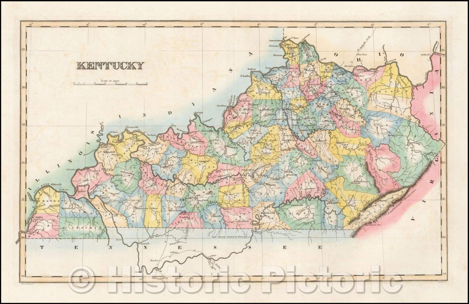 Historic Map - Kentucky, 1823, Fielding Lucas Jr. - Vintage Wall Art ...