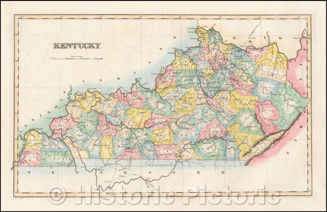 Historic Map - Kentucky, 1823, Fielding Lucas Jr. - Vintage Wall Art ...
