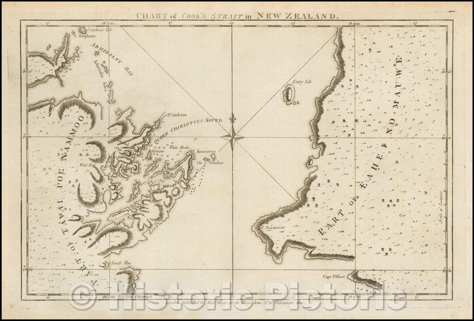 Historic Map - Chart of Cook's Strait in New Zealand, 1784, James Cook ...