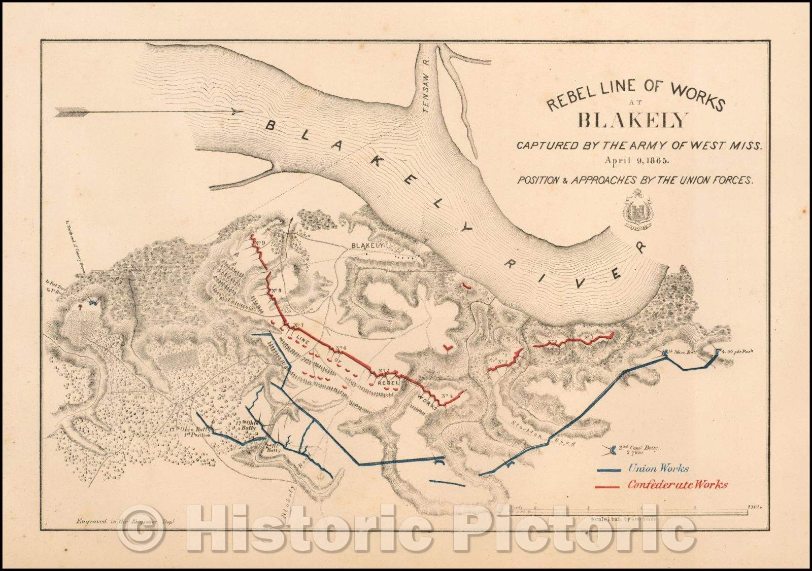 Historic Map - Rebel Line of Works At Blakely Captured, 1865, United S ...