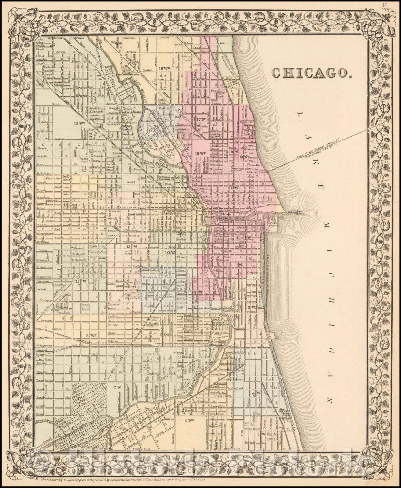 Historic Map - Chicago, 1871, Samuel Augustus Mitchell Jr. - Vintage W ...