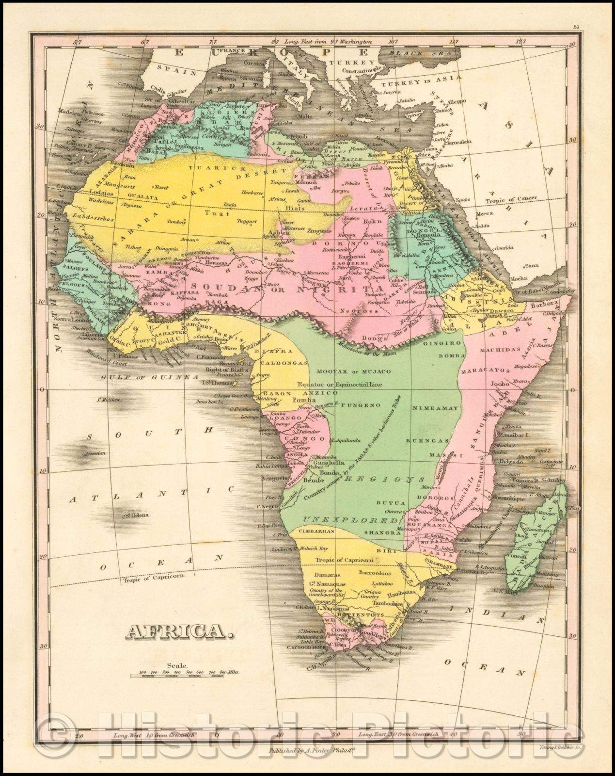 Historic Map - Africa, 1824, Anthony Finley - Vintage Wall Art ...