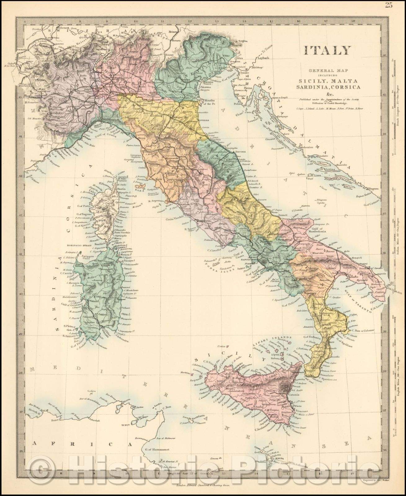 Historic Map - Italy/General Map Including Sicily, Malta, Sardinia, Co ...