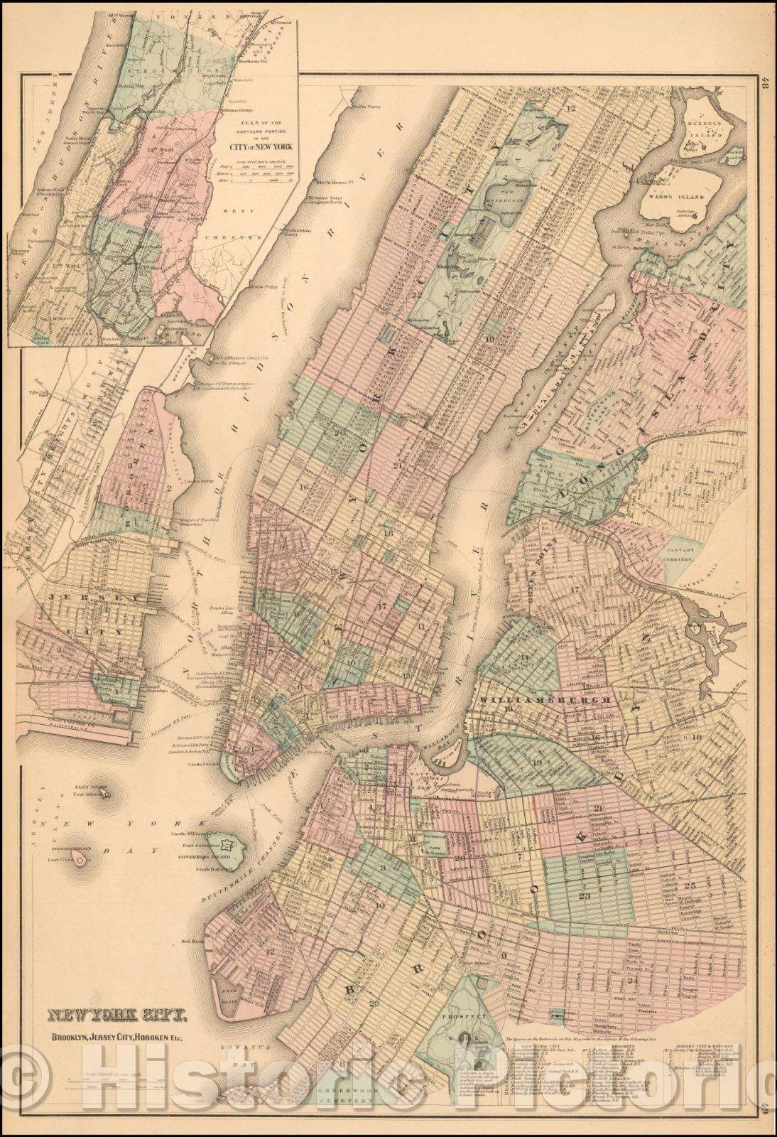 Historic Map - New York City, Brooklyn, Jersey City, Hoboken, etc, 187 ...