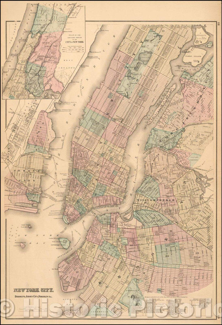 Historic Map - New York City, Brooklyn, Jersey City, Hoboken, etc, 187 ...