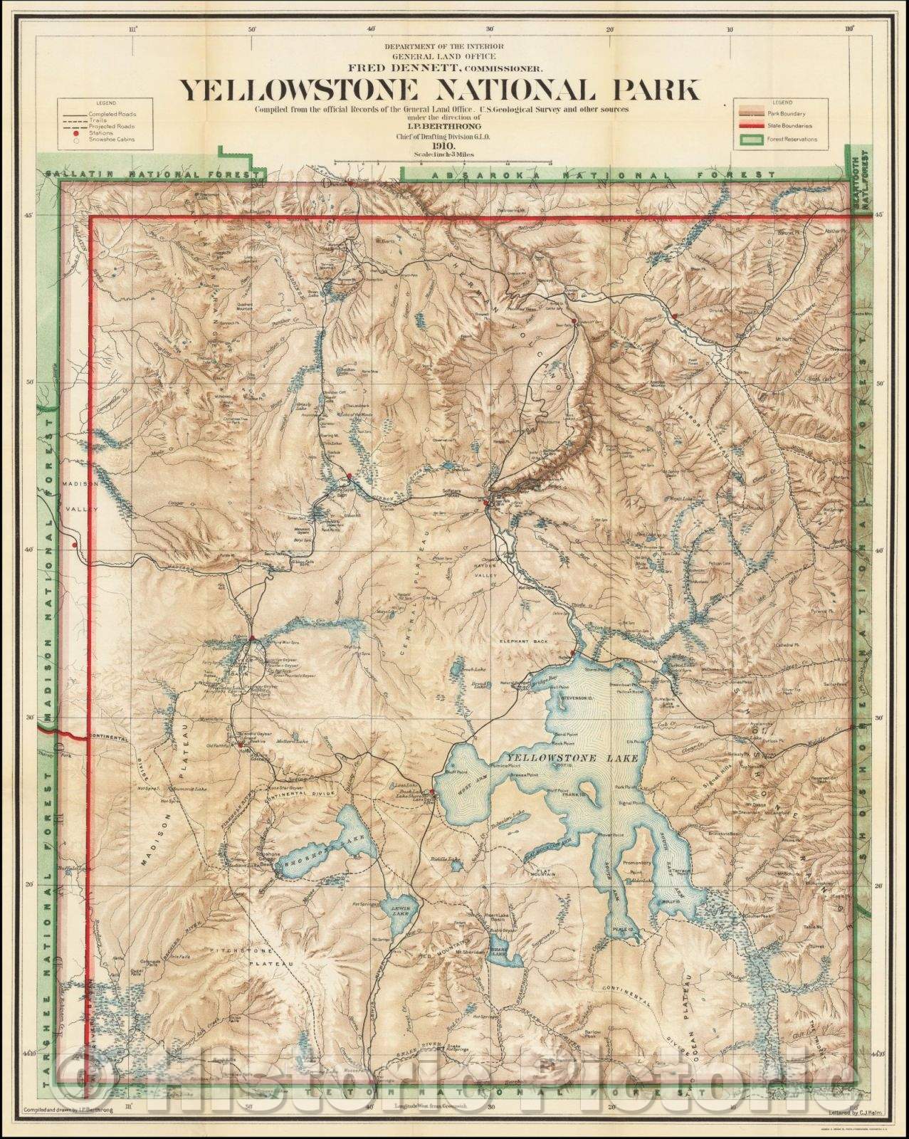 Historic Map - Yellowstone National Park, 1910, General Land Office ...