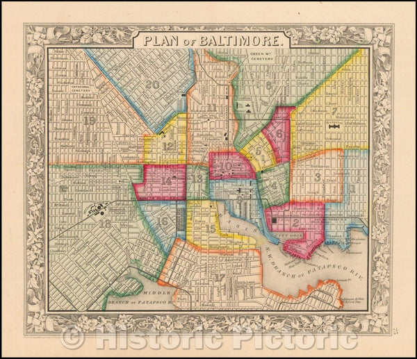 Historic Map - Plan of Baltimore, 1860, Samuel Augustus Mitchell Jr. v ...