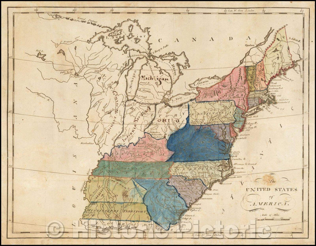 Historic Map - The United States of America, 1796, William Barker - Vi ...