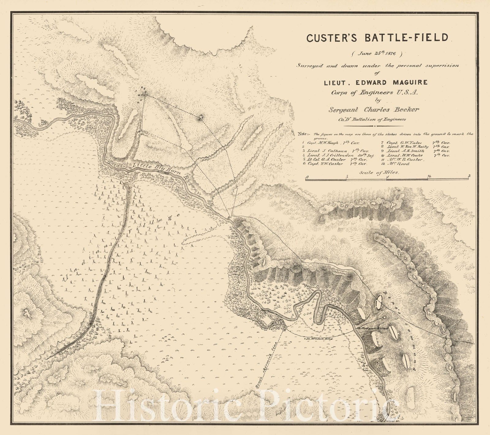 Historic Map - Custer's Battle-Field, June 25th, 1876. Surveyed and, 1 ...