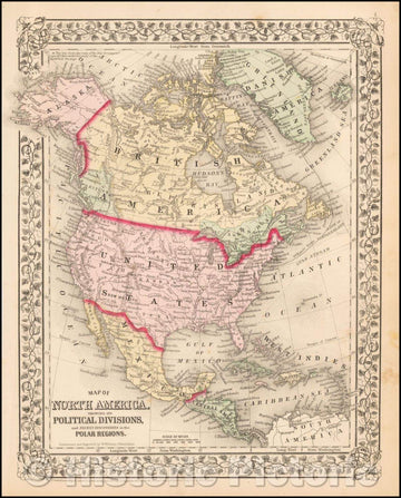 Historic Map - Map of North America Showing Its Political Divisions, a ...
