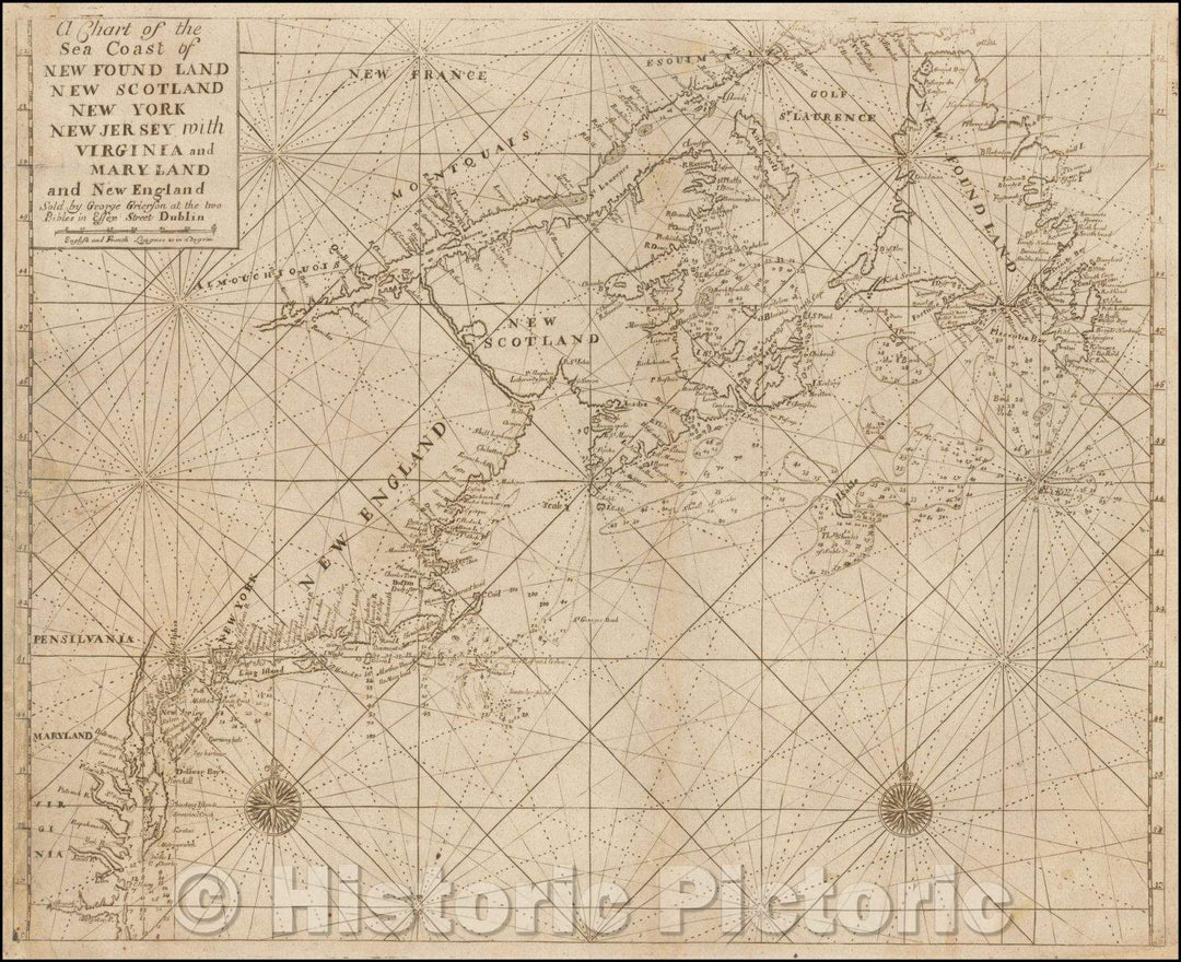 Historic Map - A Chart of the Sea Coast of New Found Land, New Scotlan ...