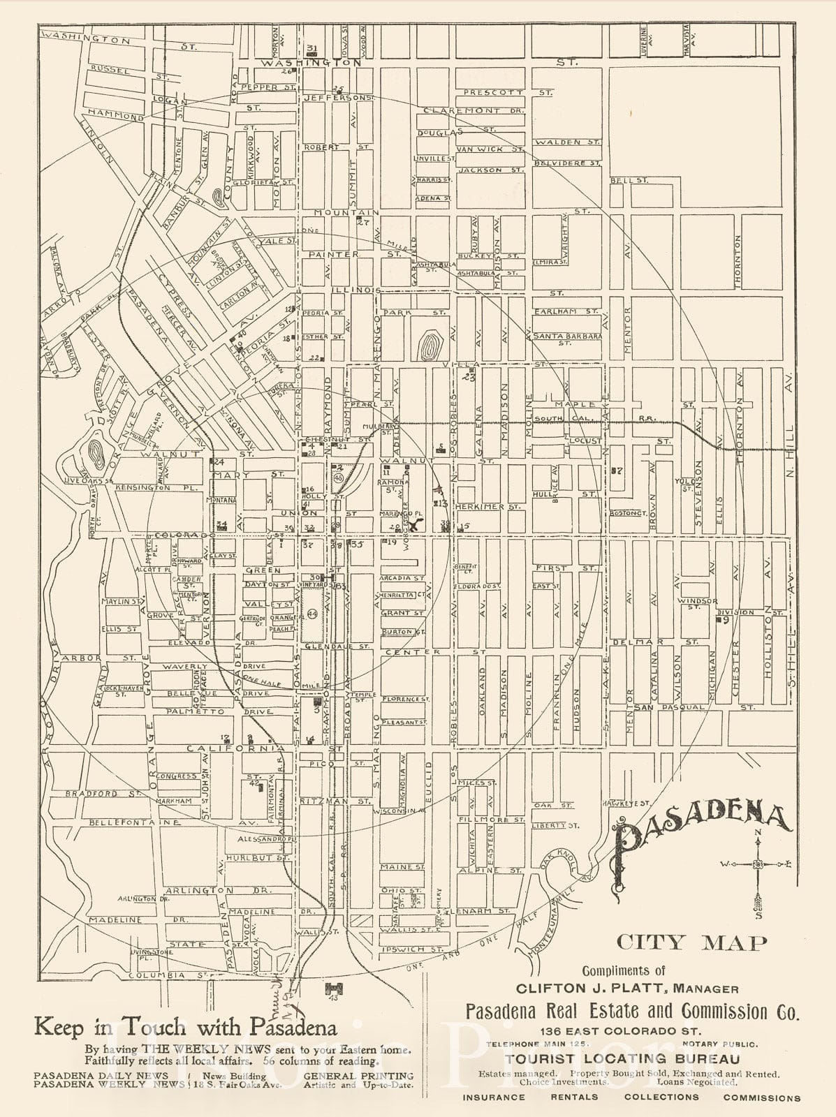 Historic Map - Pasadena City Map (and Guide), 1902, Pasadena Real Esta ...