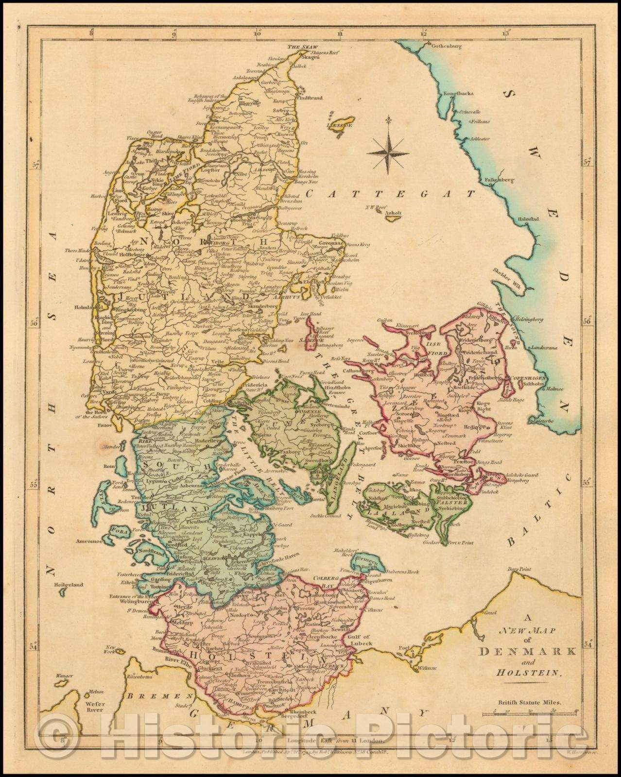 Historic Map - Denmark and Holstein, 1794, Robert Wilkinson - Vintage ...