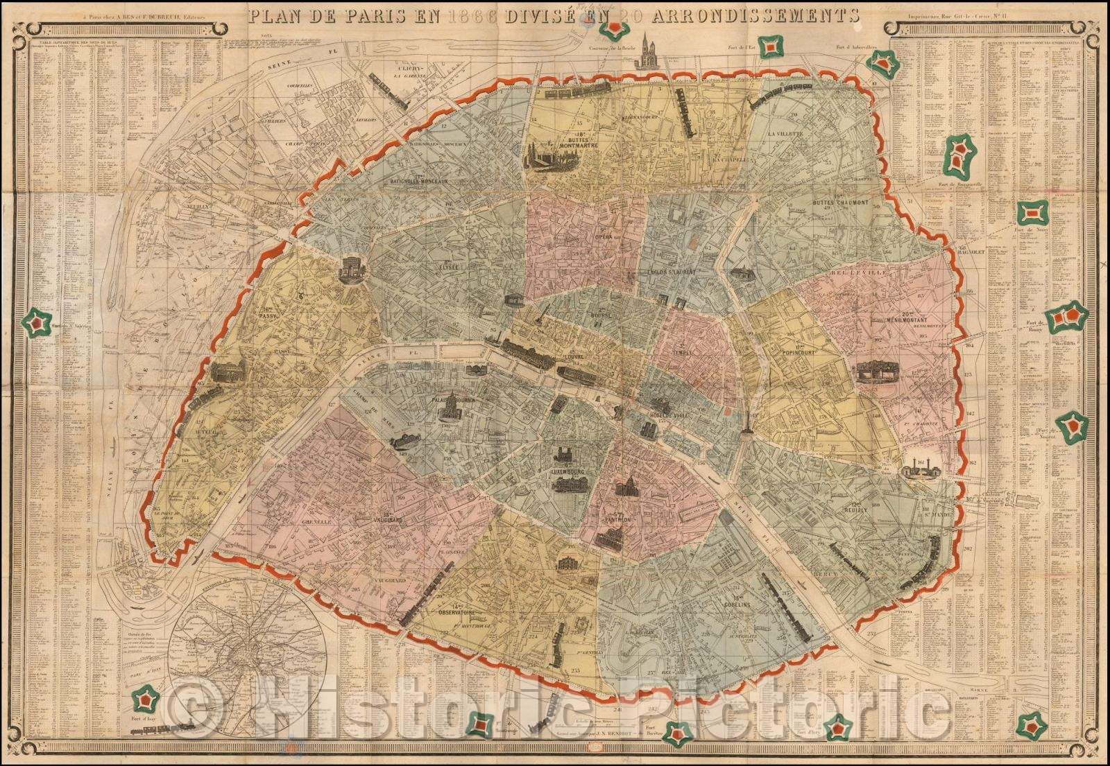 Historic Map - Plan De Paris en 1865 Divise En 20 Arrondiss/Map of Par ...