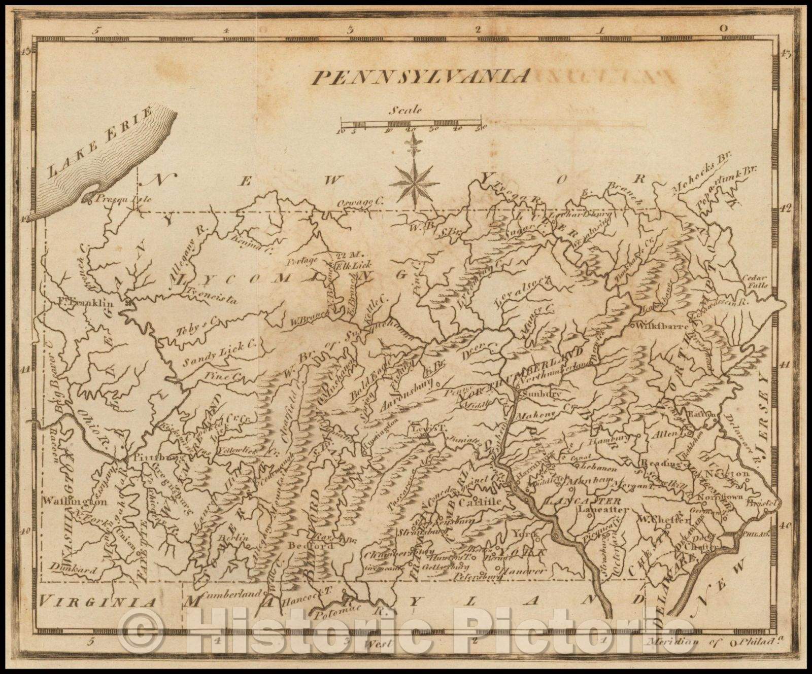 Historic Map - Pennsylvania, 1795, Joseph Scott - Vintage Wall Art ...