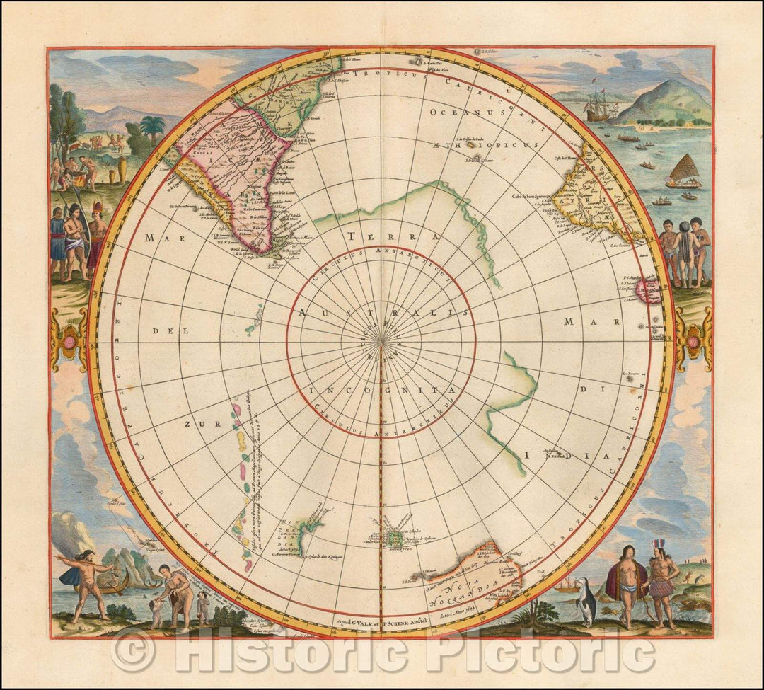 Historic Map - Map of South Pole, 1692, Peter Schenk - Vintage Wall Ar ...