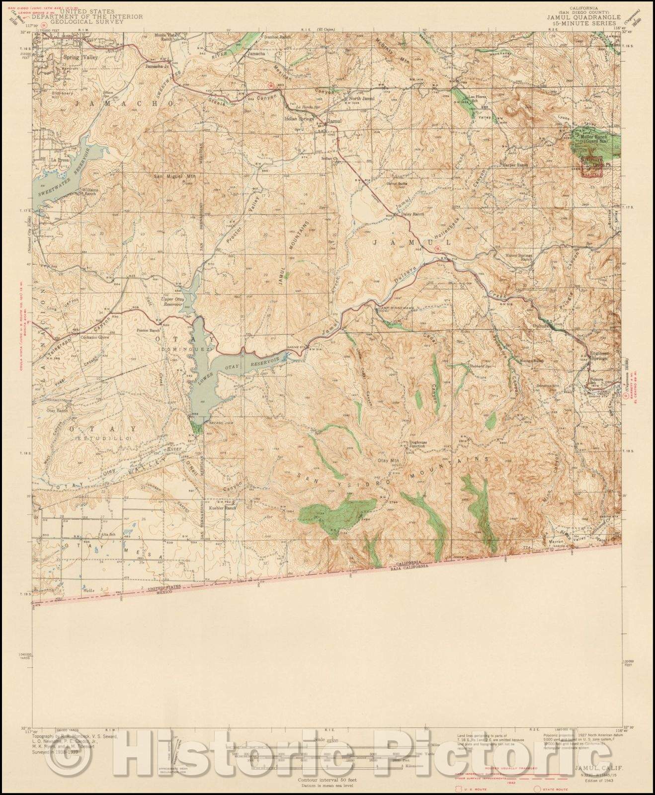 Historic Map - Jamul Quadrangle 7 1/2-Minute Series, 1943, U.S. Geolog ...