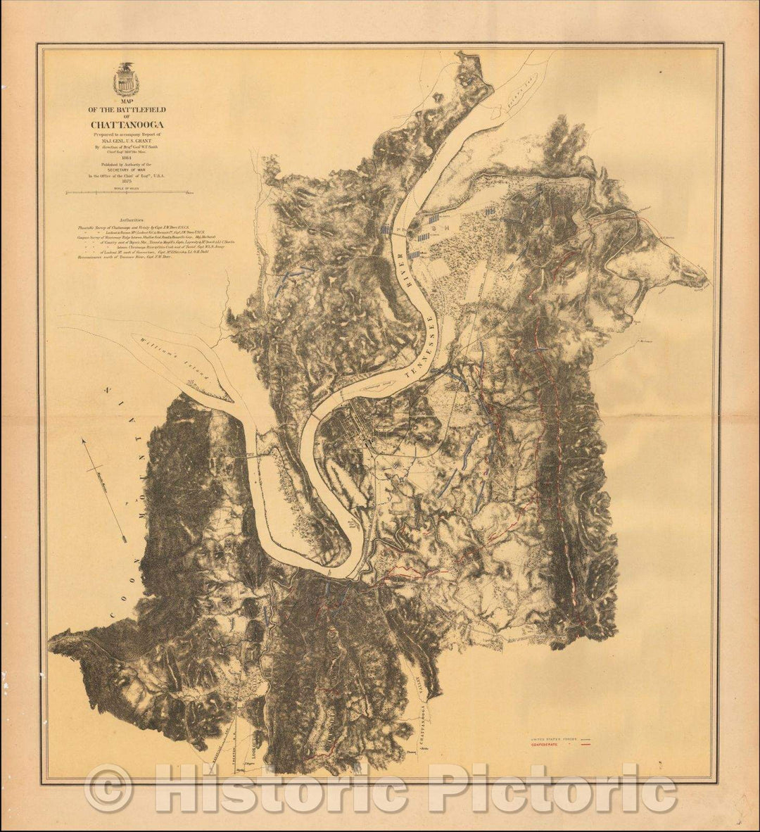 Historic Map - Map of the Battlefield of Chattanooga Prepared, 1875, U ...