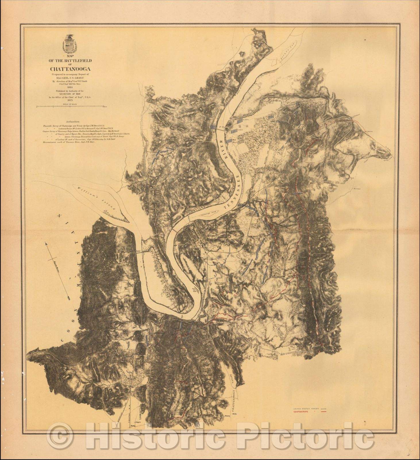 Historic Map - Map of the Battlefield of Chattanooga Prepared, 1875, U ...