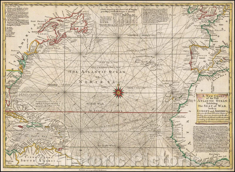 Historic Map - A New Chart of the Vast Atlantic Ocean; Exhibiting The ...